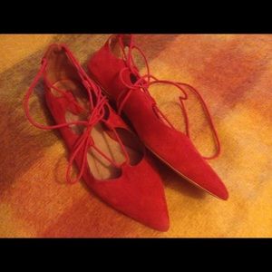Topshop | Shoes | Topshop Red Lace Up Flats | Poshmark